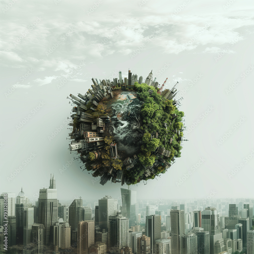 Global Sustainability, development. Planet Earth. Industrial vs Nature ...