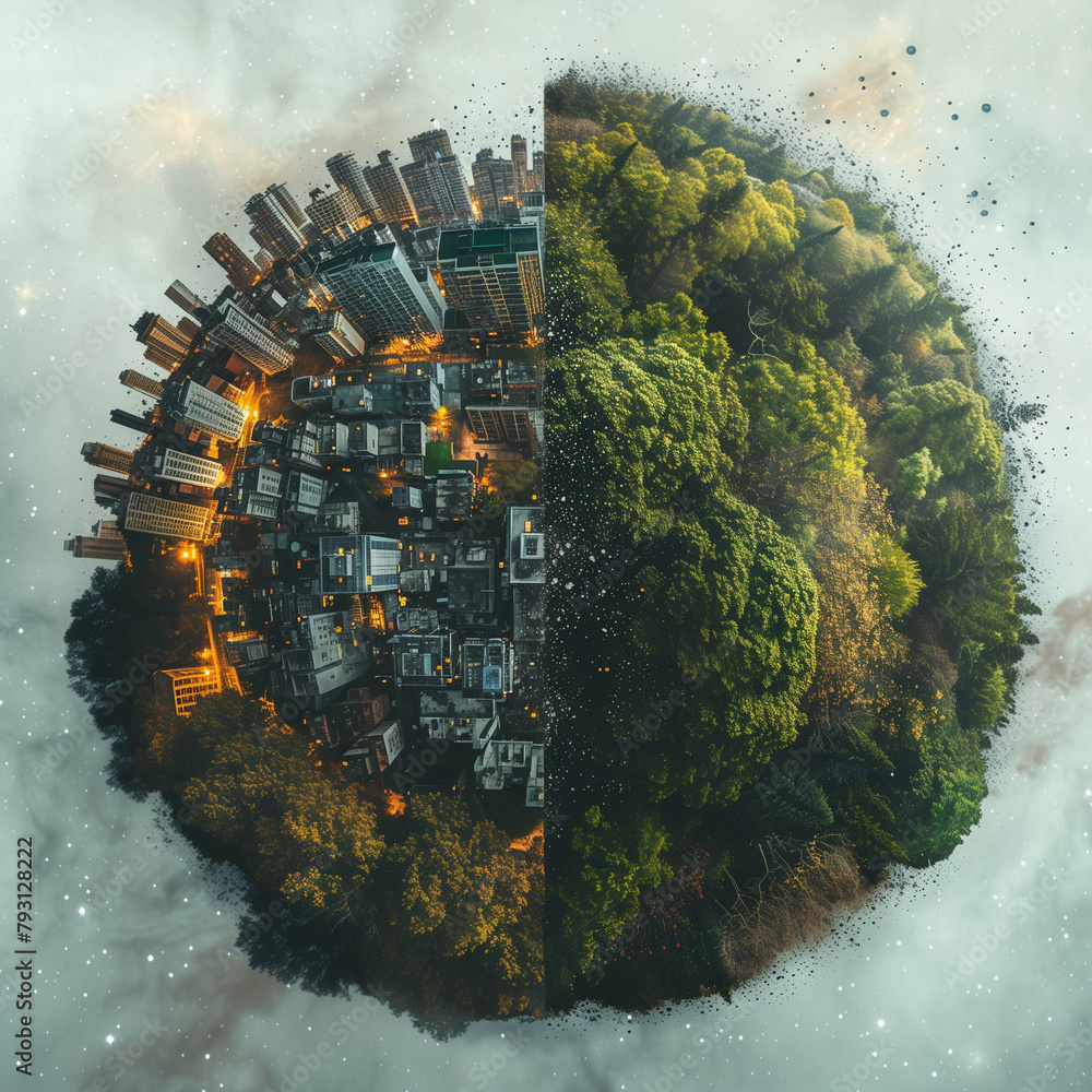 Global Sustainability, development. Planet Earth. Industrial vs Nature ...