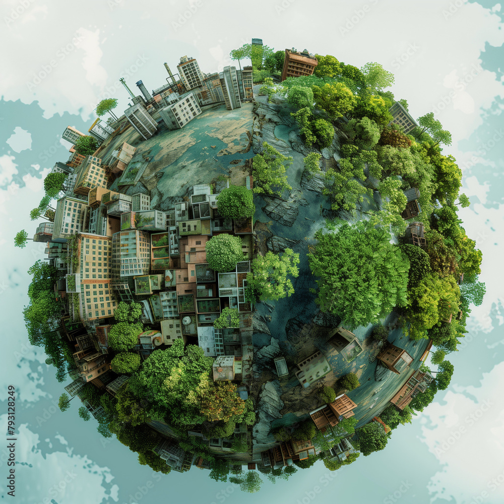 Global Sustainability, development. Planet Earth. Industrial vs Nature ...