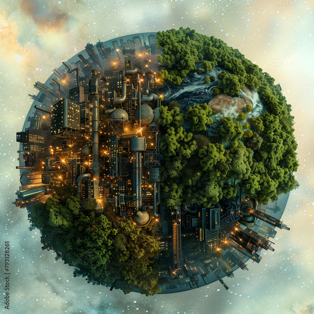 Global Sustainability, development. Planet Earth. Industrial vs Nature ...