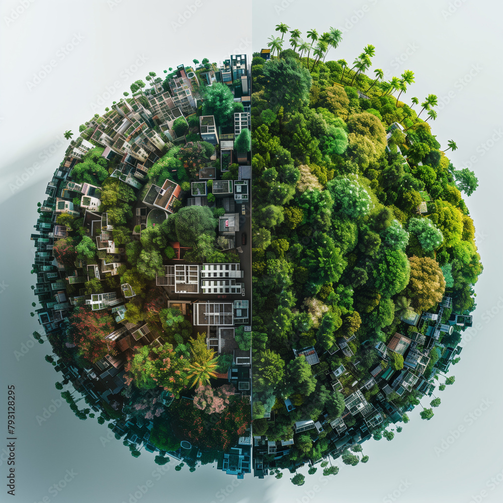 Global Sustainability, development. Planet Earth. Industrial vs Nature ...