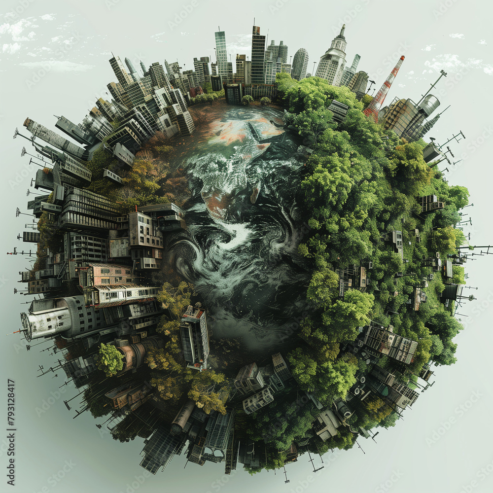 Global Sustainability, development. Planet Earth. Industrial vs Nature ...