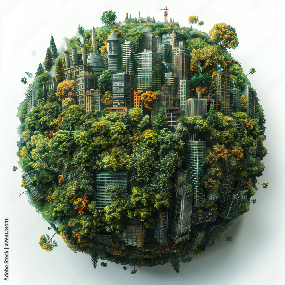 Global Sustainability, development. Planet Earth. Industrial vs Nature ...