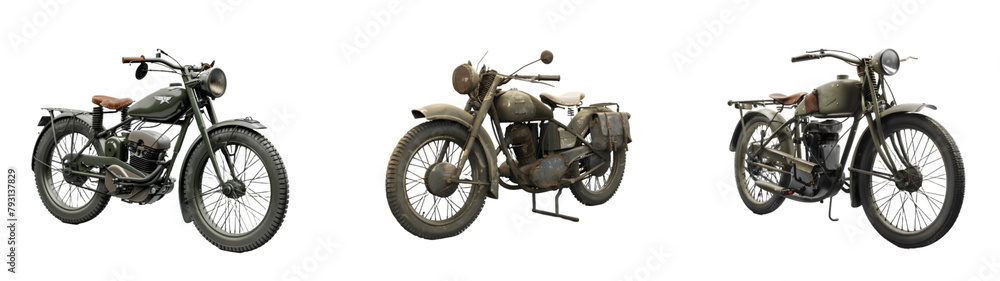 Vintage Military Motorcycle with Sidecar Isolated on White Background ...