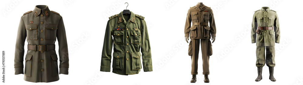 Vintage Military Coat and Uniforms on Display, Detailed Textures and ...