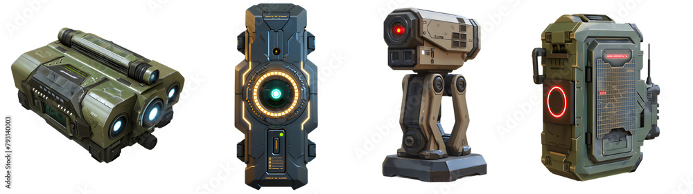 Four Futuristic Device, Enemy Detector, Designs with LED Indicators ...