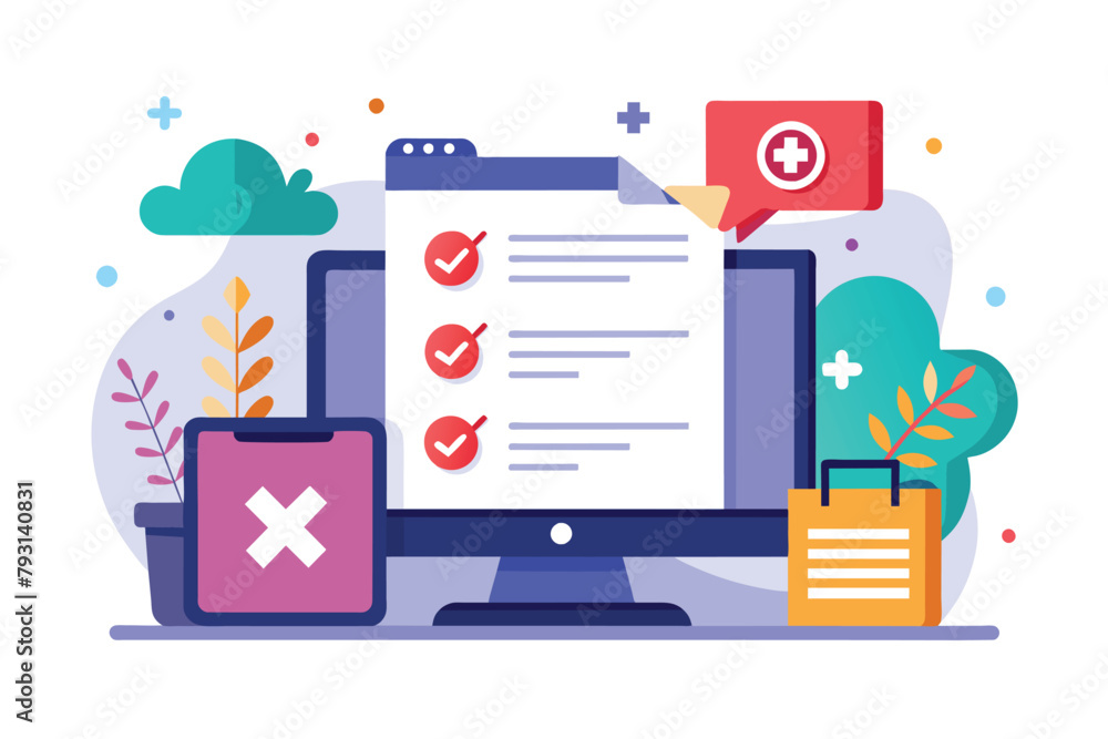 Computer screen displaying a check mark symbol, indicating completion or verification, Data ...