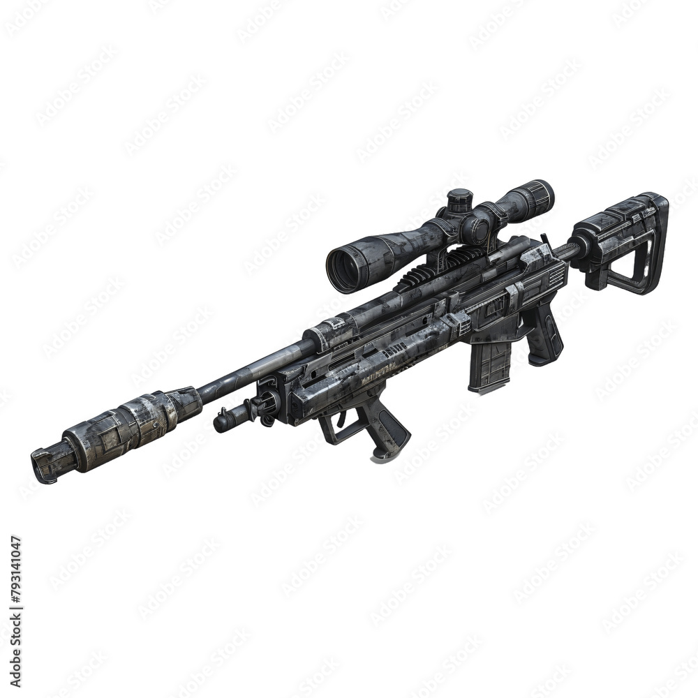 Detailed Replica Sniper Rifle with Modern Scope and Camouflage Isolated ...
