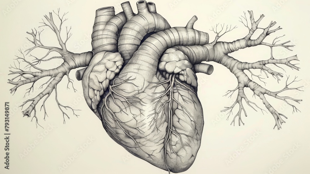 A single continuous line drawing of anatomical human heart anatomy ...