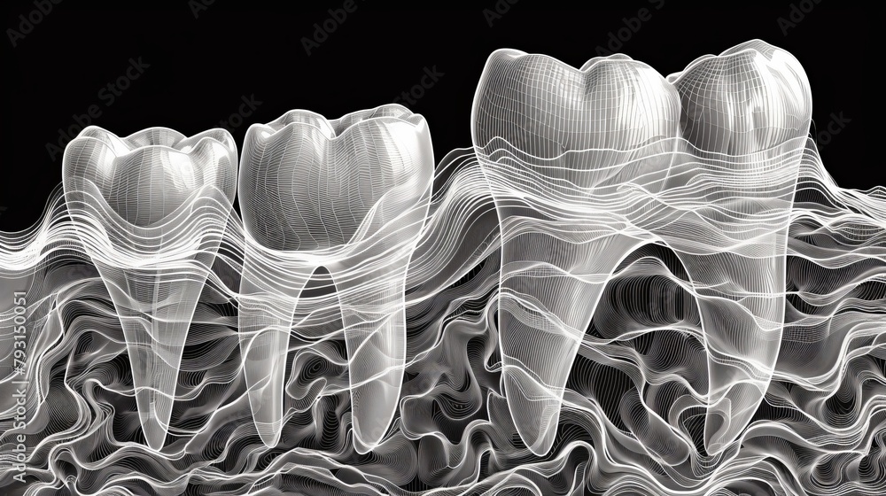 Single continuous line art anatomical human tooth silhouette implant ...