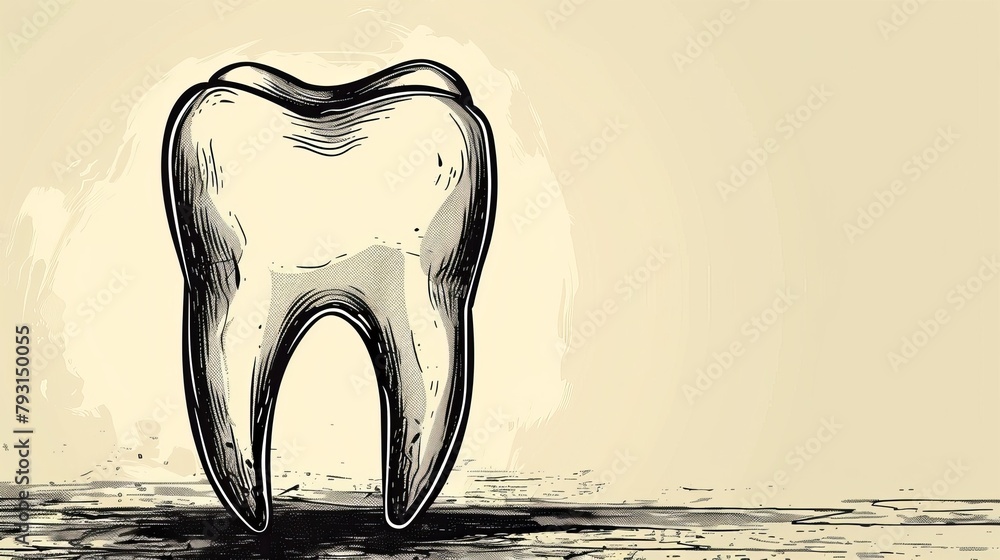 Anatomical human tooth silhouette drawn as a continuous line that shows ...