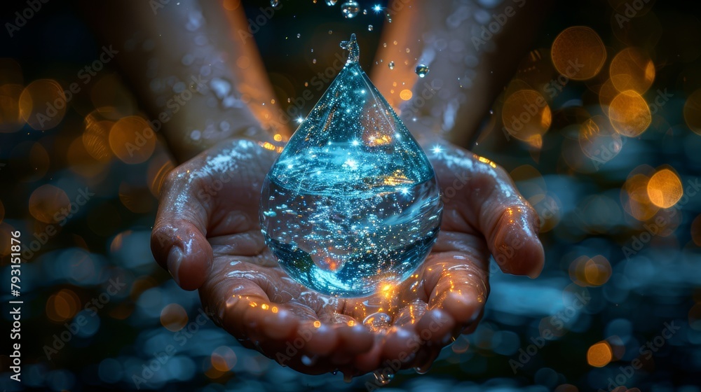 Hand-drawn concept of saving water. Polygonal triangle ecology planet ...