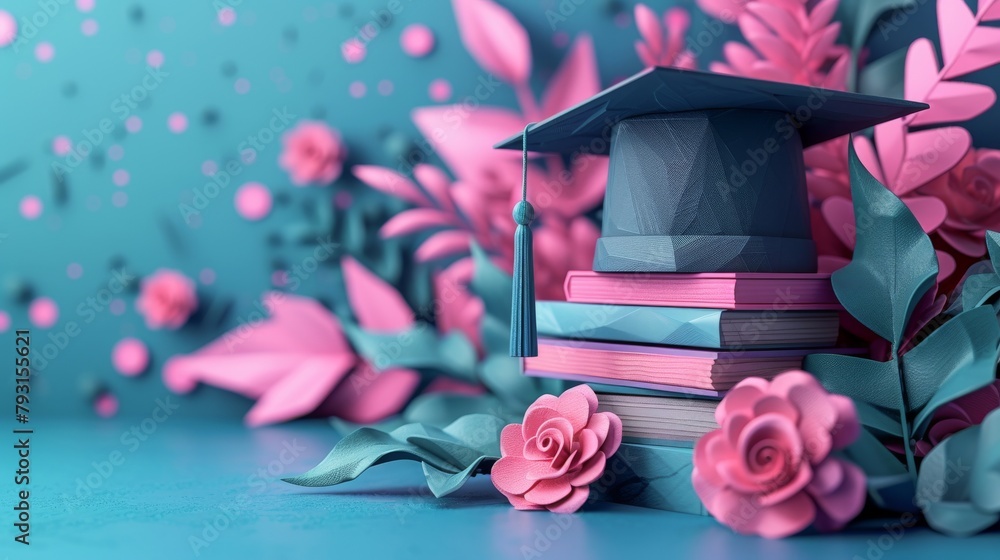 Distance graduate certificate concept with low poly graduation cap ...
