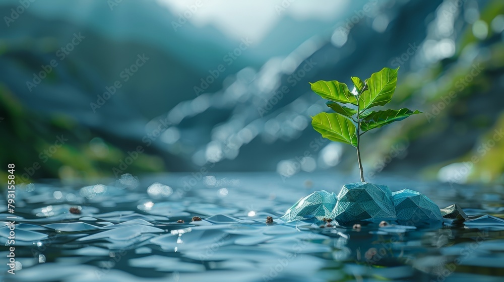 Sprout ecological abstract concept. 3D render seedling tree leaves ...