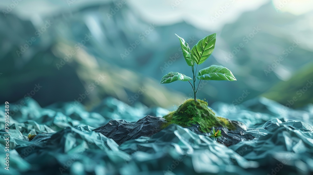 Plant sprout eco-abstract concept. 3D render seedling tree leaves ...