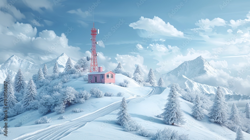 Modern illustration of a 3D base station receiver. A polygonal design ...