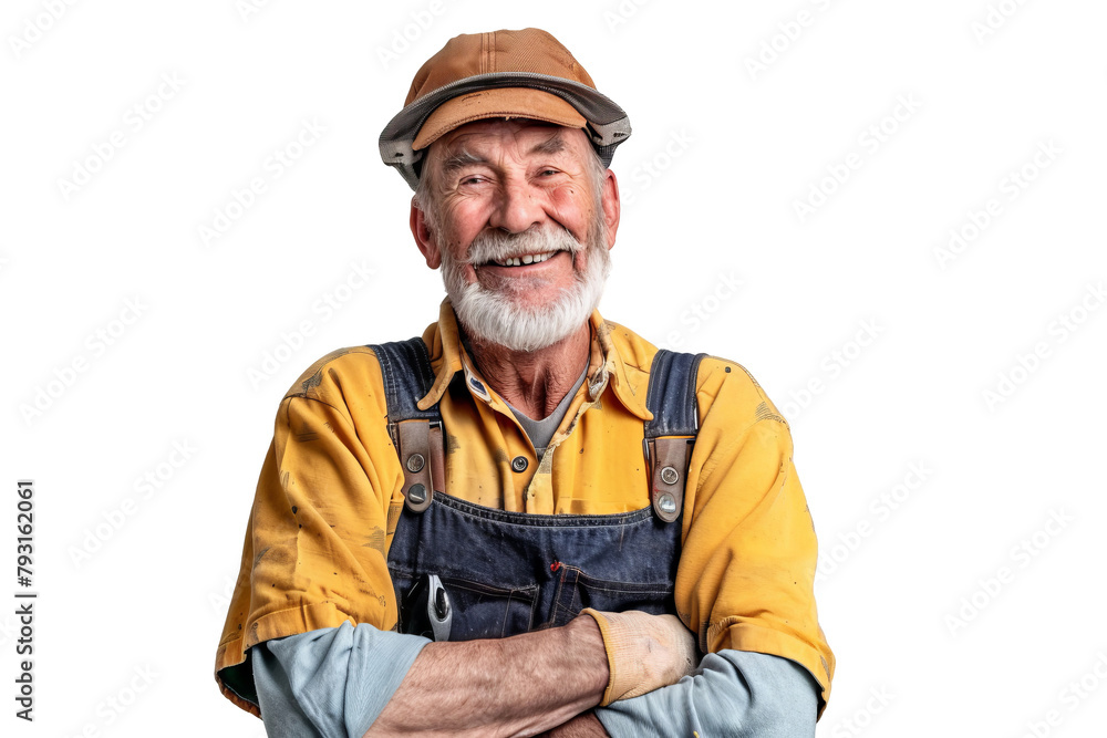 Portrait studio smiling mature maintenance plumber or Handyman wear ...