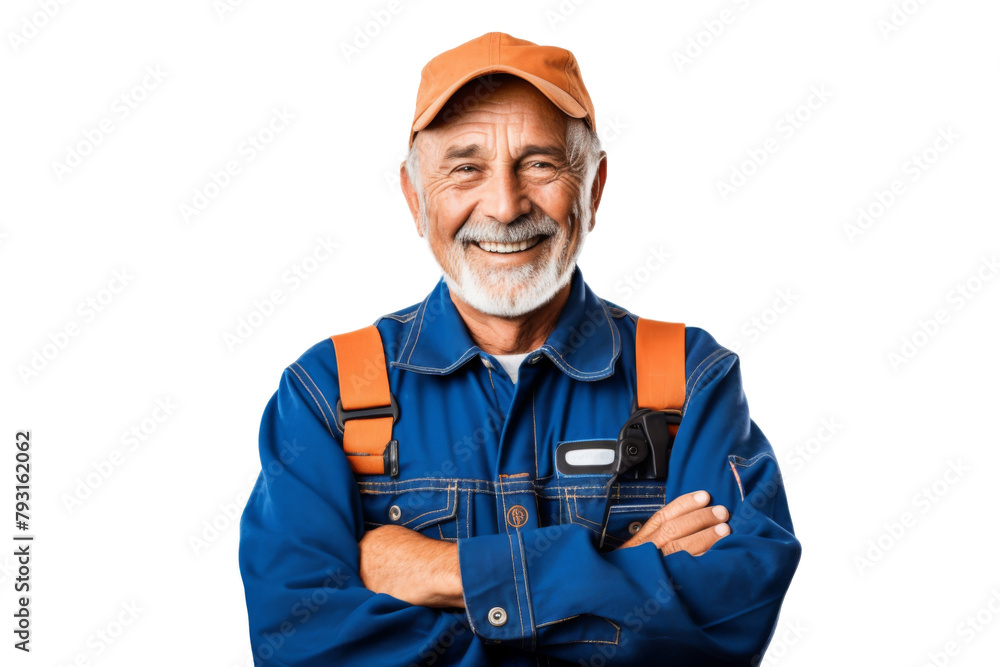 Portrait studio smiling mature maintenance plumber or Handyman wear ...