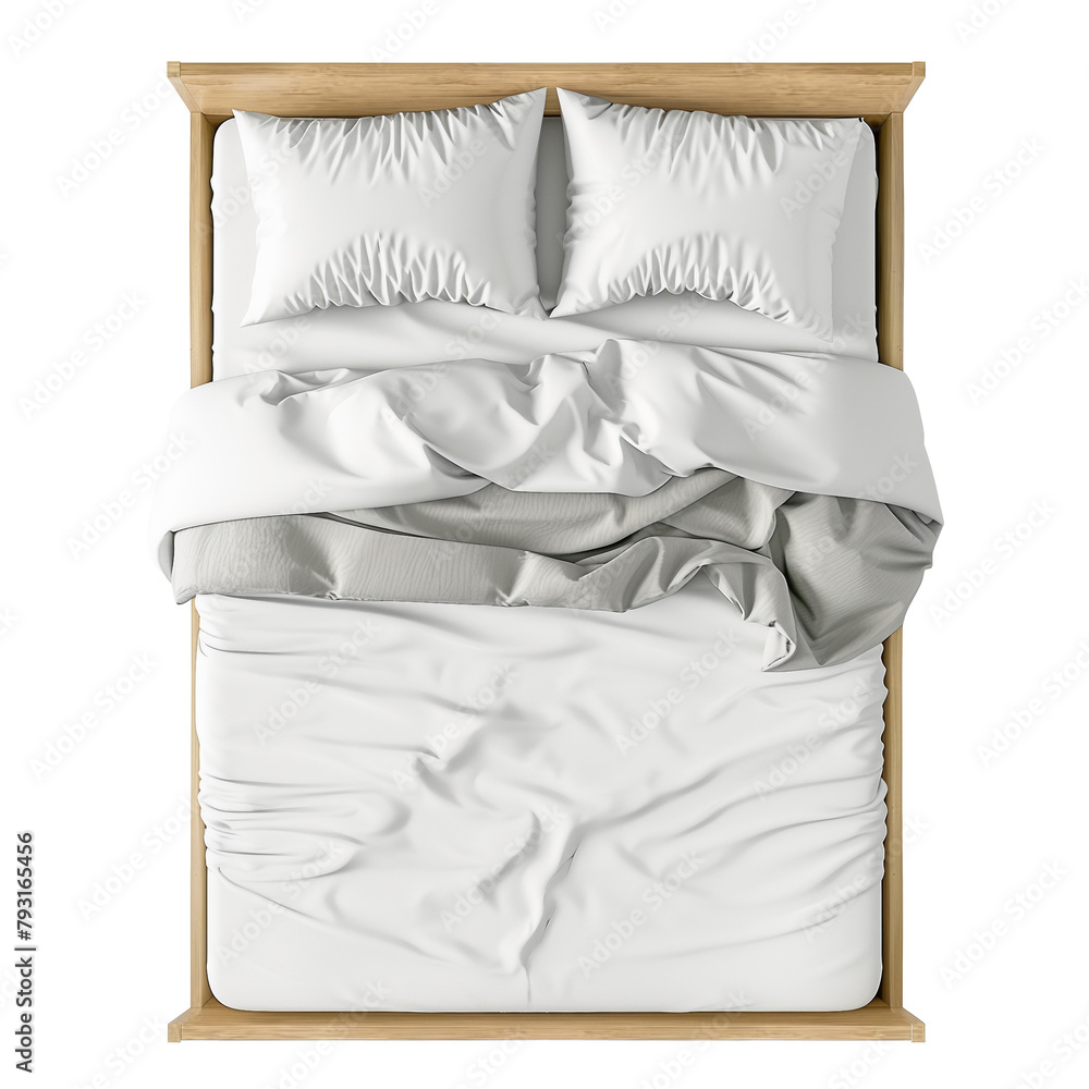 Wooden Double Bed With White Bedclothes. Floorplan Top View. Interior ...