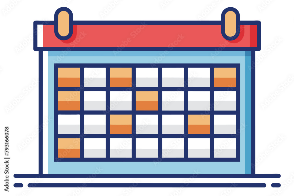 Blue and orange calendar with fill ins on a blank page, isolated on ...