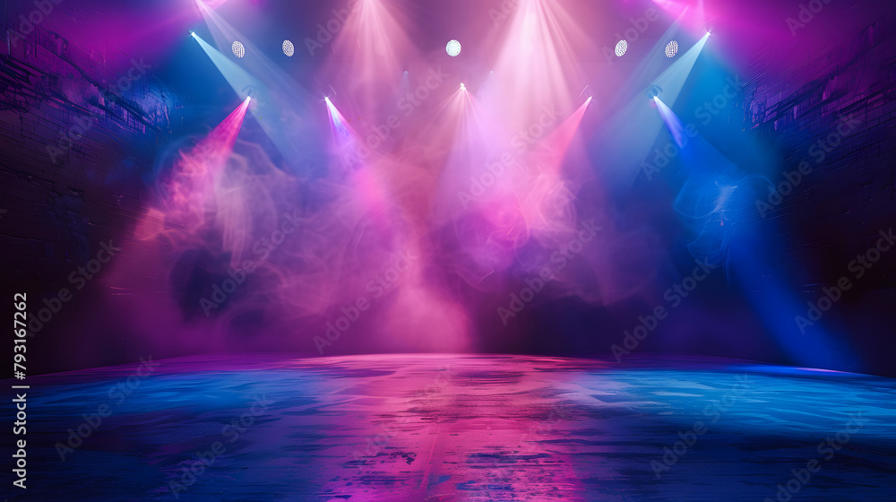 Empty stage light background. Illuminated stage with warm lighting ...