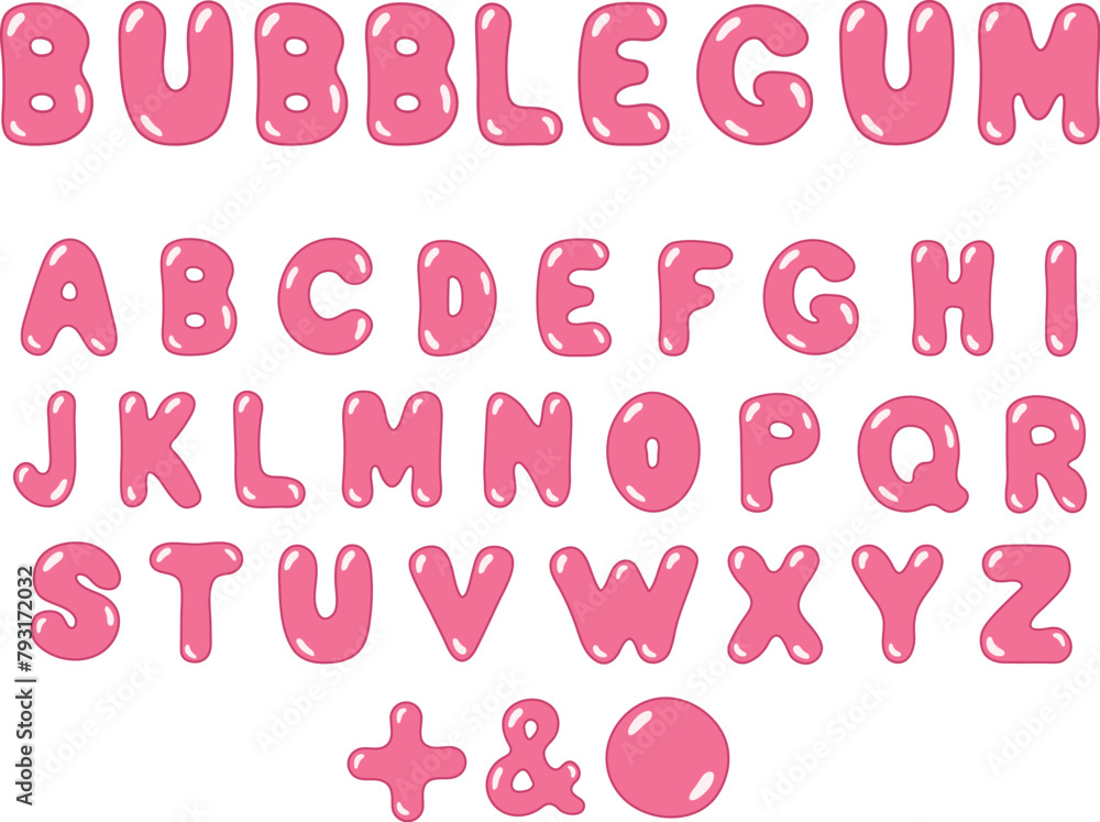 Bubblegum Letter Alphabet Graphic Font Clipart Set Stock Vector | Adobe ...
