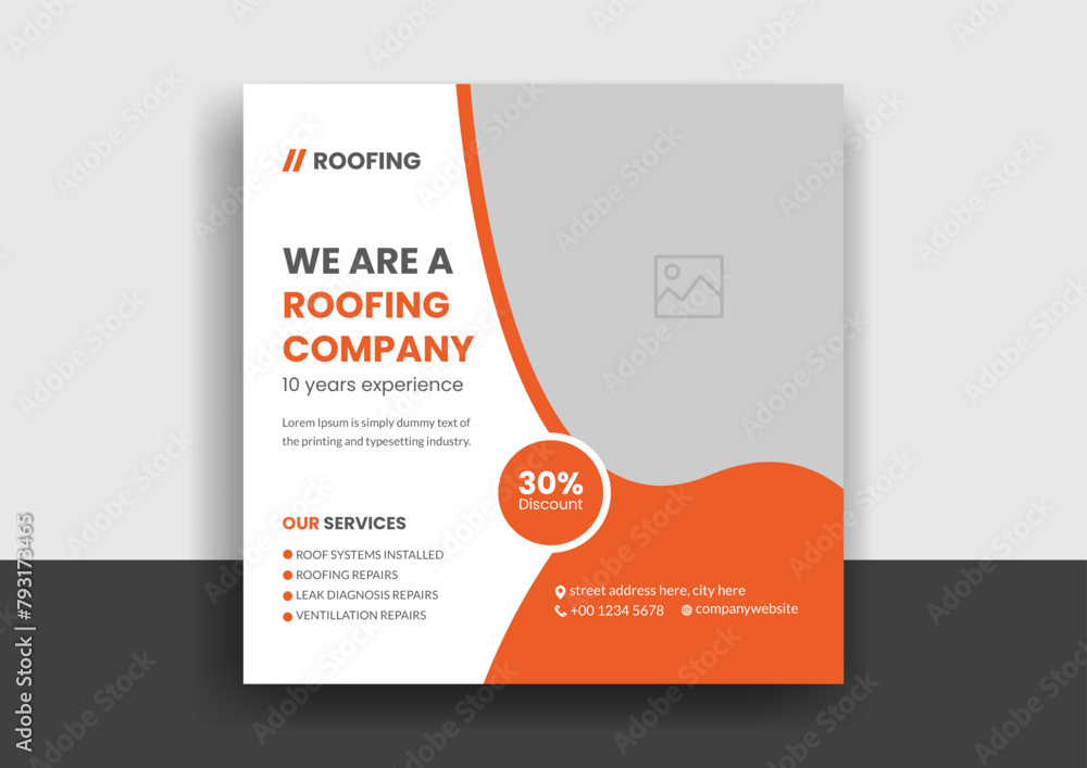 Roofing service social media post banner template with professional ...