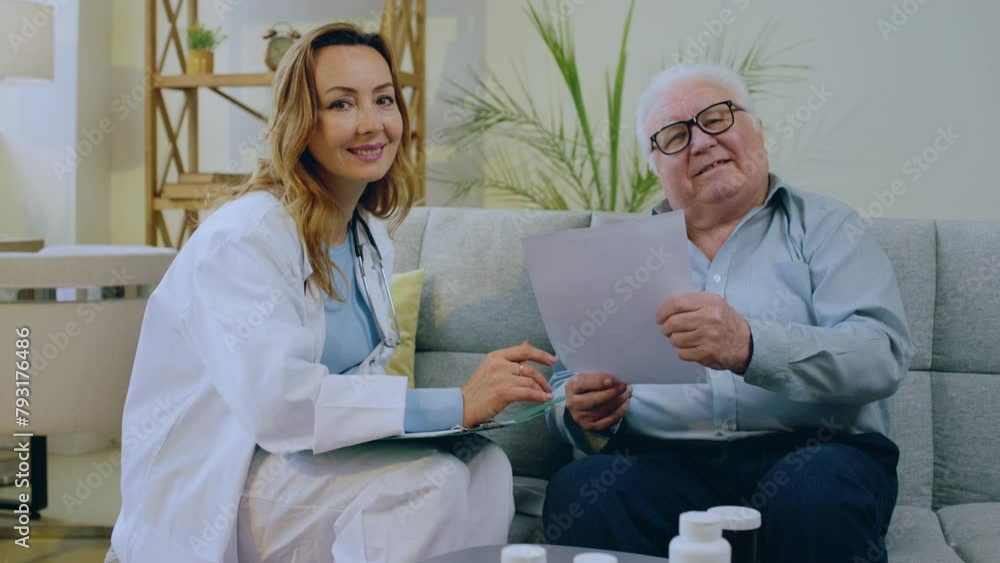 Concept of medical care at home in living room old man patient have a ...