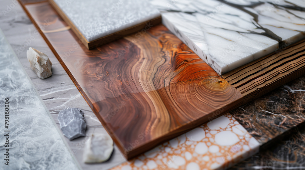 interior design sample or mood board with luxury materials like marble ...