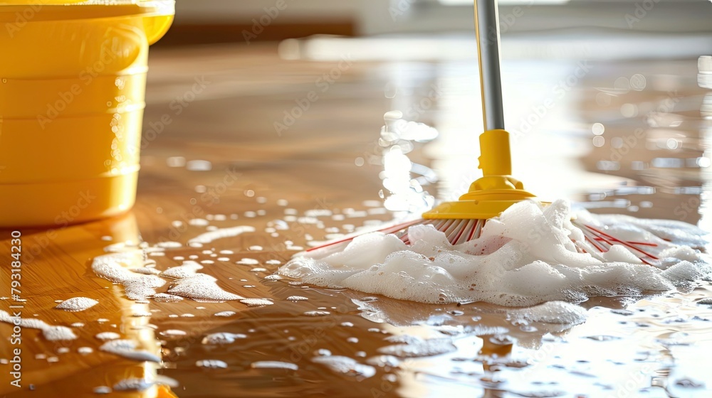 To clean the linoleum and parquet floors use a rag while wearing rubber ...