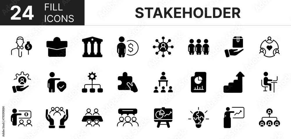 Vetor de Collection of 24 Stakeholder fill icons featuring editable ...