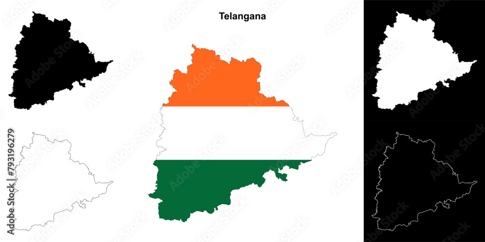 Telangana state outline map set Stock Vector | Adobe Stock