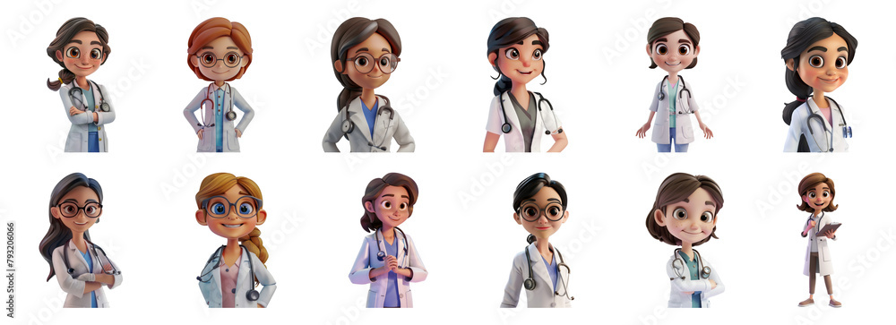 Animated female doctor characters with various expressions cut out png ...