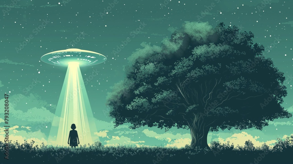 UFO Sighting Concept Backdrop Outdoor Landscape, Alien Encounter ...