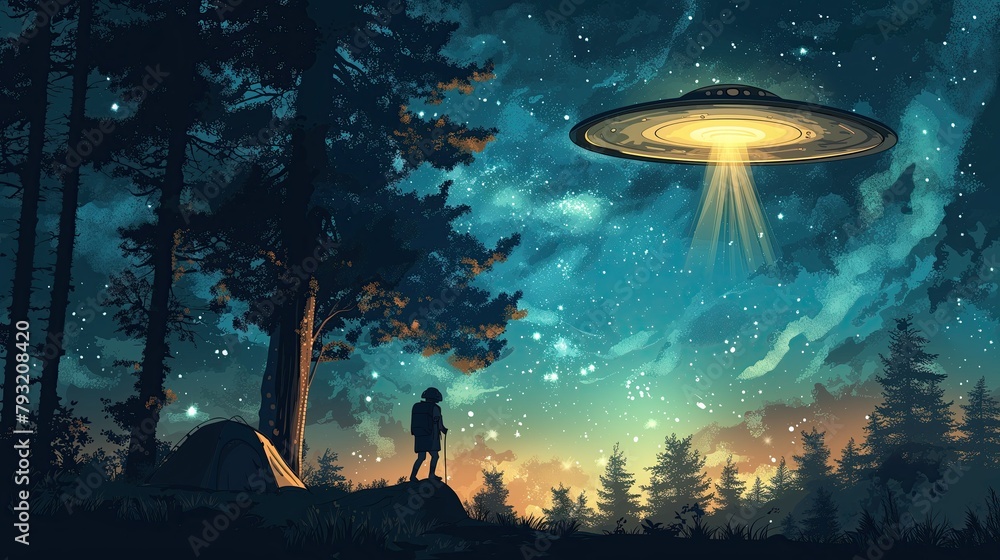 UFO Sighting Concept Backdrop Outdoor Landscape, Alien Encounter ...