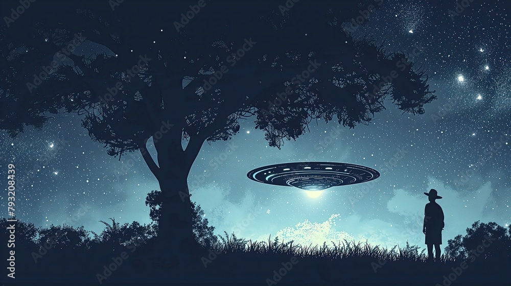 UFO Sighting Concept Backdrop Outdoor Landscape, Alien Encounter ...