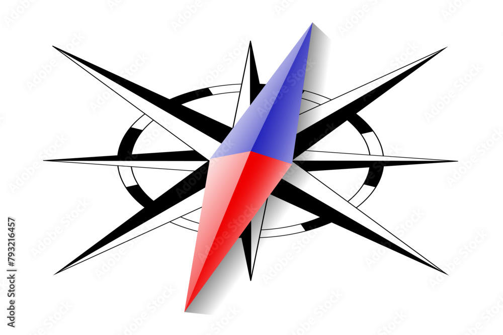 Isometric compass concept. Compass with wind rose, the arrow points to ...