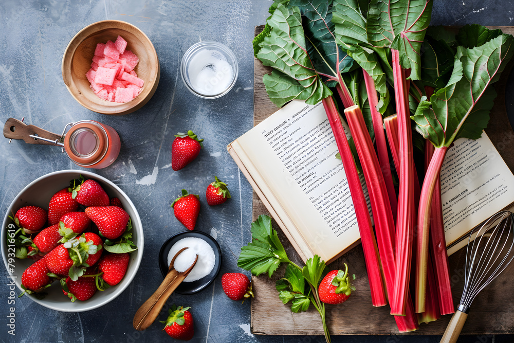 Preparing a Sweet Rhubarb and Strawberry Recipe from a Vintage Cookbook ...