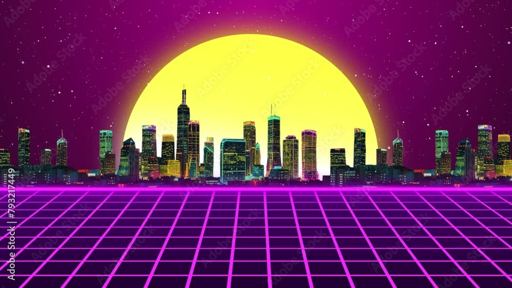 Retro Comic City 2d Loop Animation. Yellow Sunset Grid Animation With ...