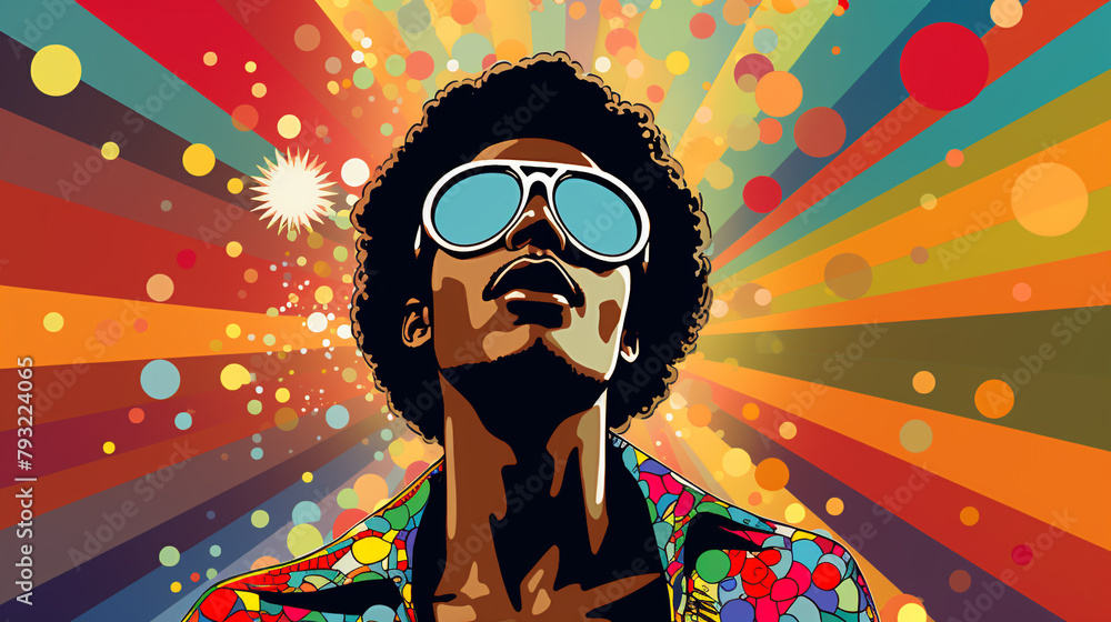 Retro Disco man 70s hairstyle. Vector pop art funky portrait man with ...