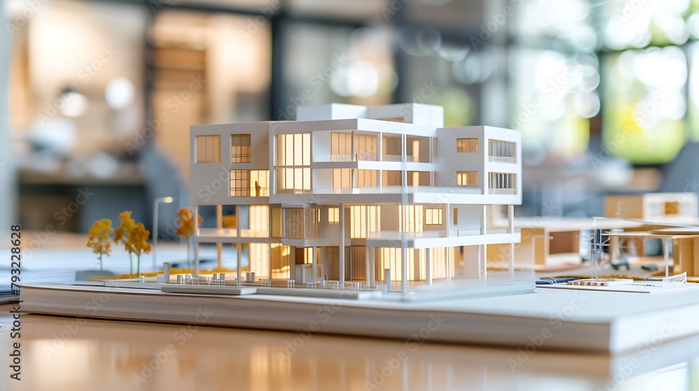 Professional Real Estate Office Interior with a Scale Model of an ...