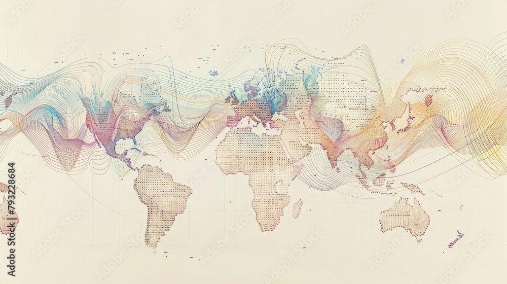 World map with connecting lines and population growth charts for World ...