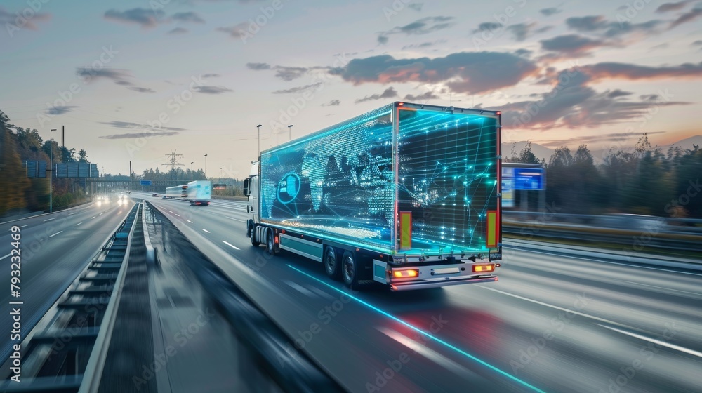 Futuristic Technology Concept: Autonomous Self-Driving Lorry Truck with ...