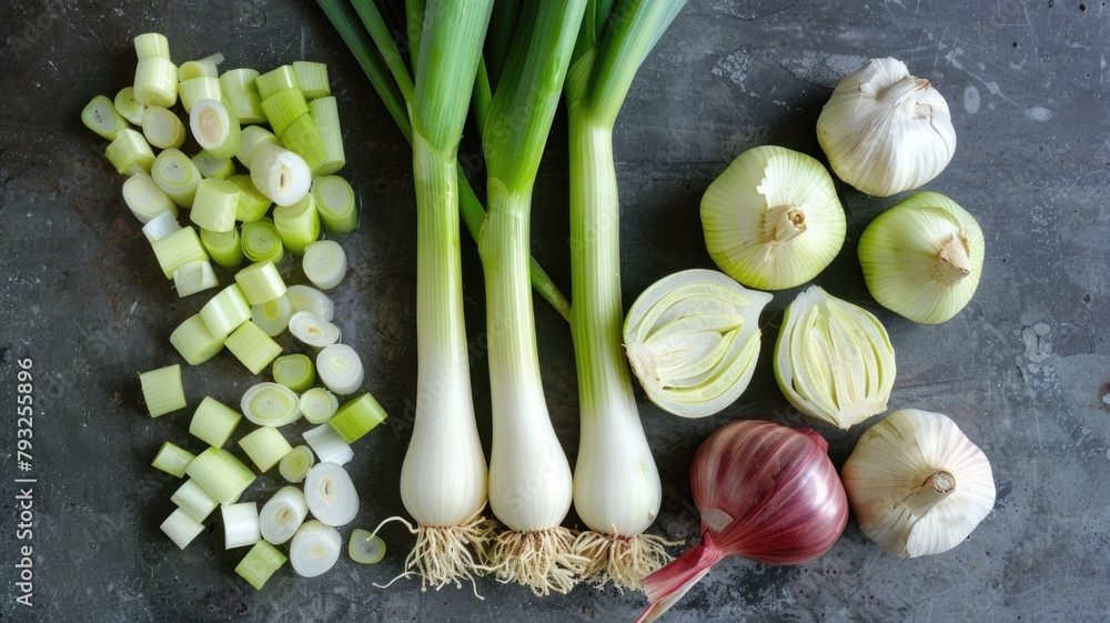 visual taste test scene comparing Sweet Garleek, garlic, and leek ...
