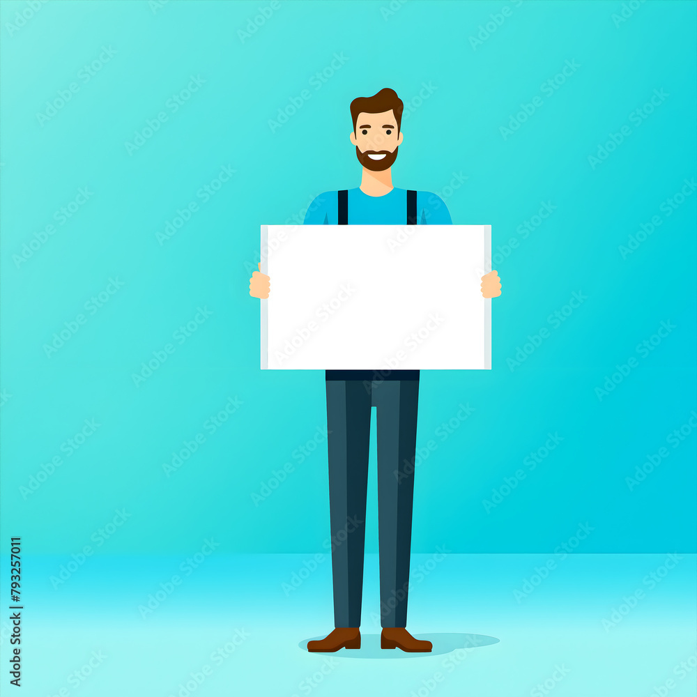 vector illustration with a man holding sign, simple design, modern web ...