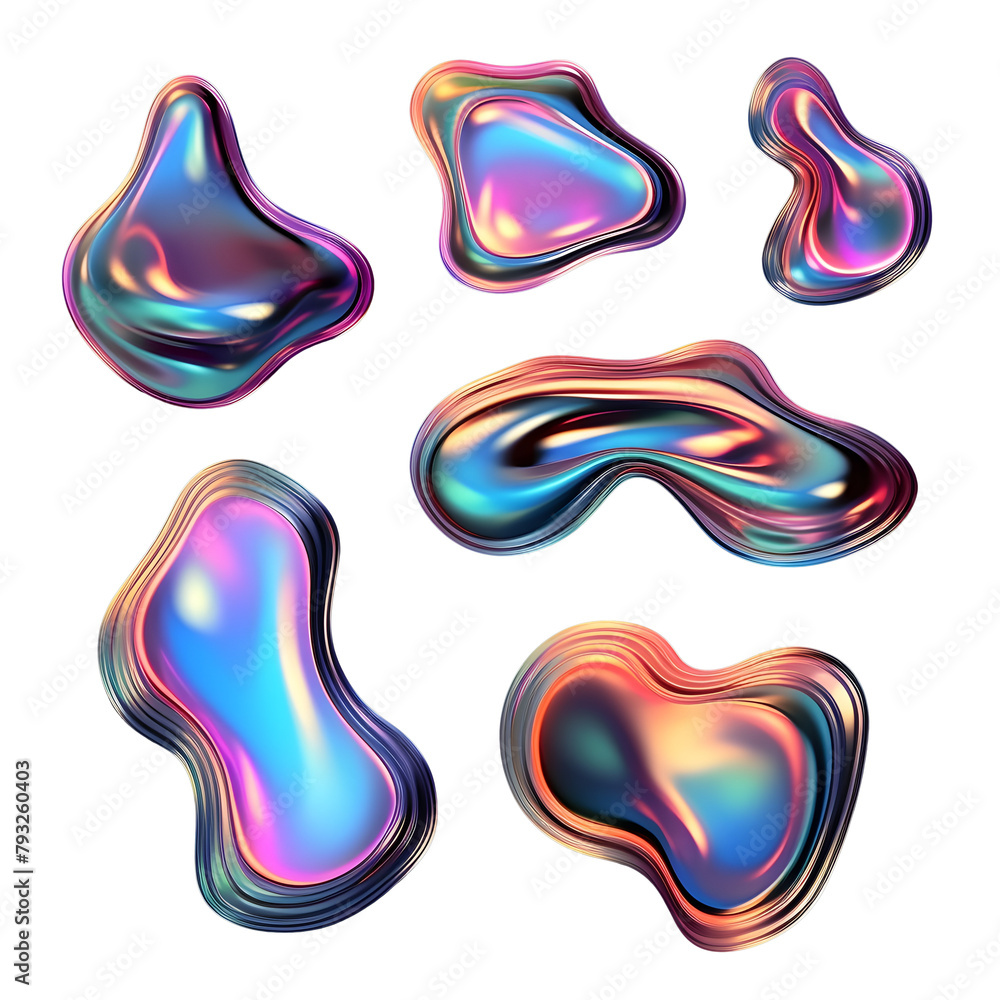 3d chrome y2k metal elements. Chrome Y2K melted, mercury shape 3d set ...