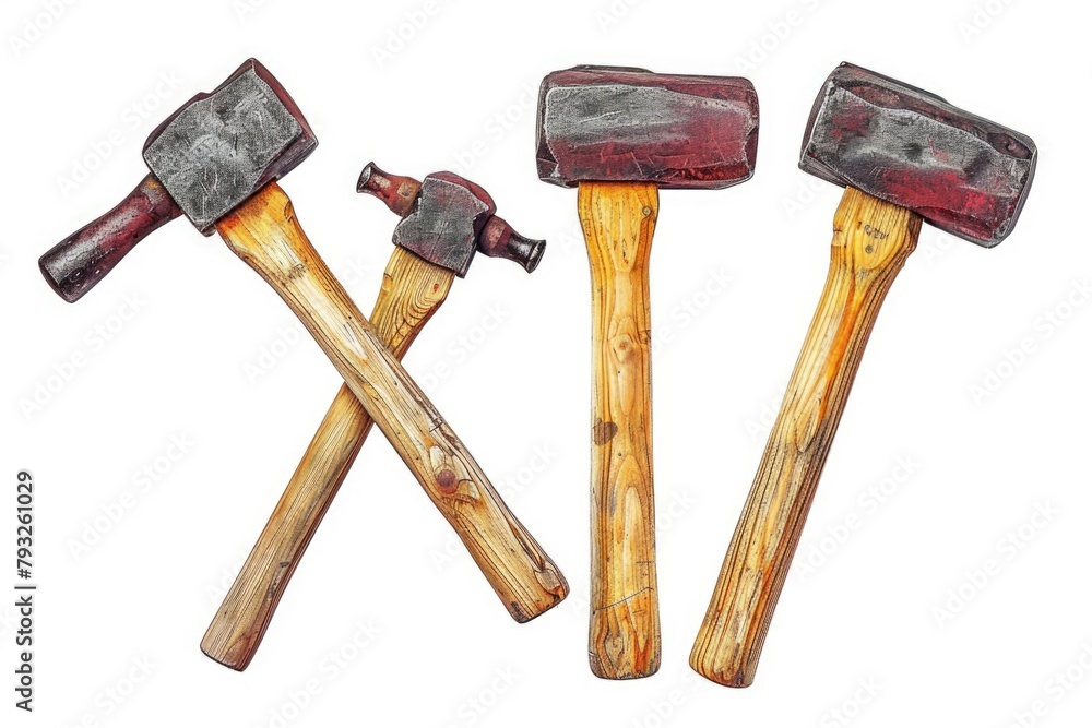 Different types of hammers on a plain white background. Ideal for ...