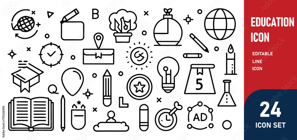 Education Line Editable Icons set. Vector illustration in modern thin ...