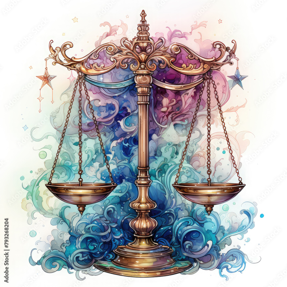 Watercolor justice scale, clipart Illustration, Generative Ai Stock ...