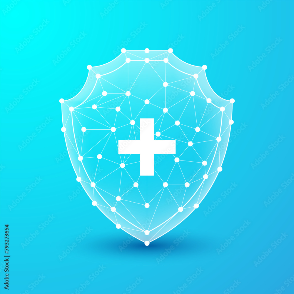 Medical health protection shield with cross. Vector shield icon. Symbol ...